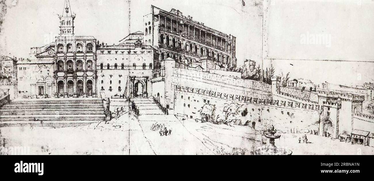 Rome, old Saint Peter's Basilica and the Vatican Palace 1535 by Maerten ...