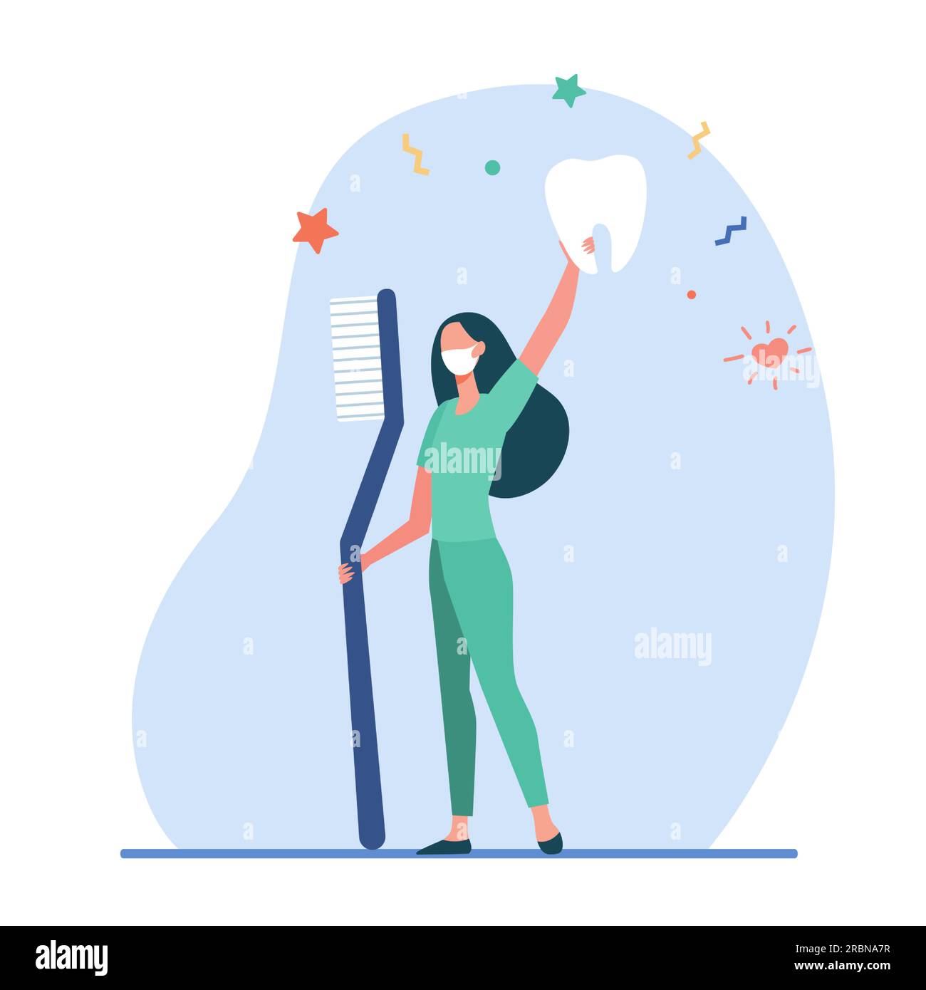 Tiny dentist holding giant toothbrush and tooth Stock Vector Image ...