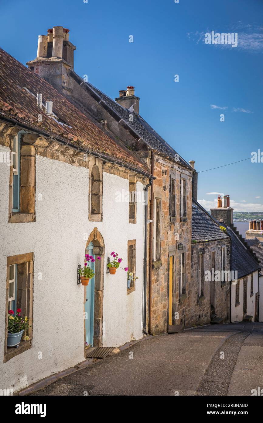 Lane with historic houses in the village of Culross, Fife, Scotland, UK ...