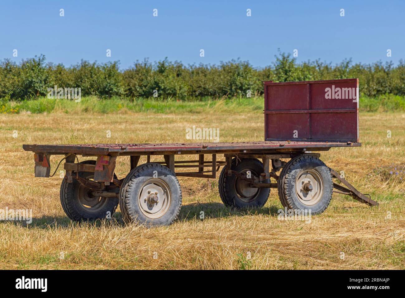 Empty Flatbed Agriculture Trailer at Field Sunny Summer Day Stock Photo ...