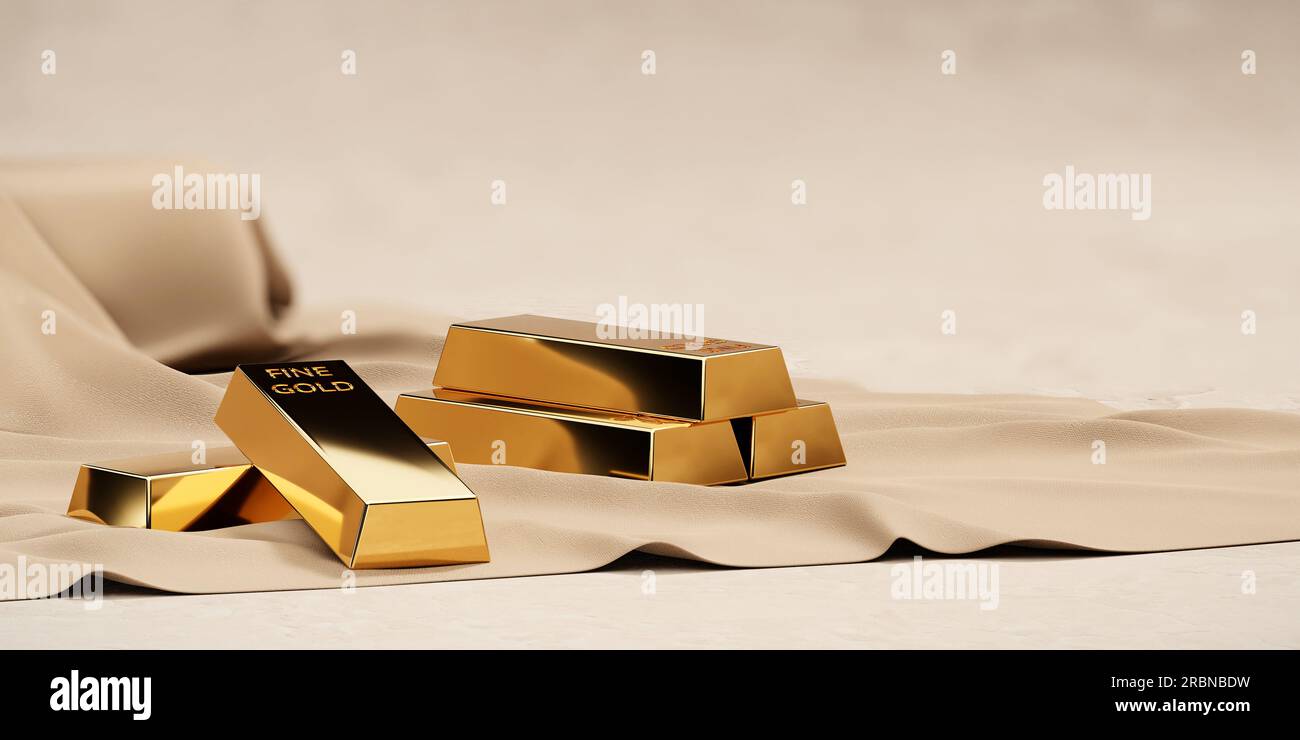 Stacked Gold bars placed on cloth background, 3D rendering Stock Photo - Alamy