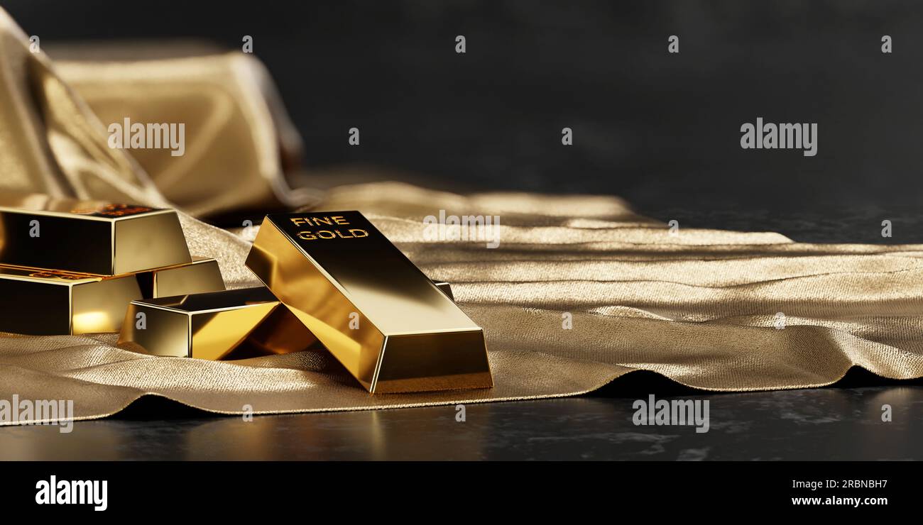 Stacked Gold bars placed on cloth background, 3D rendering Stock Photo - Alamy