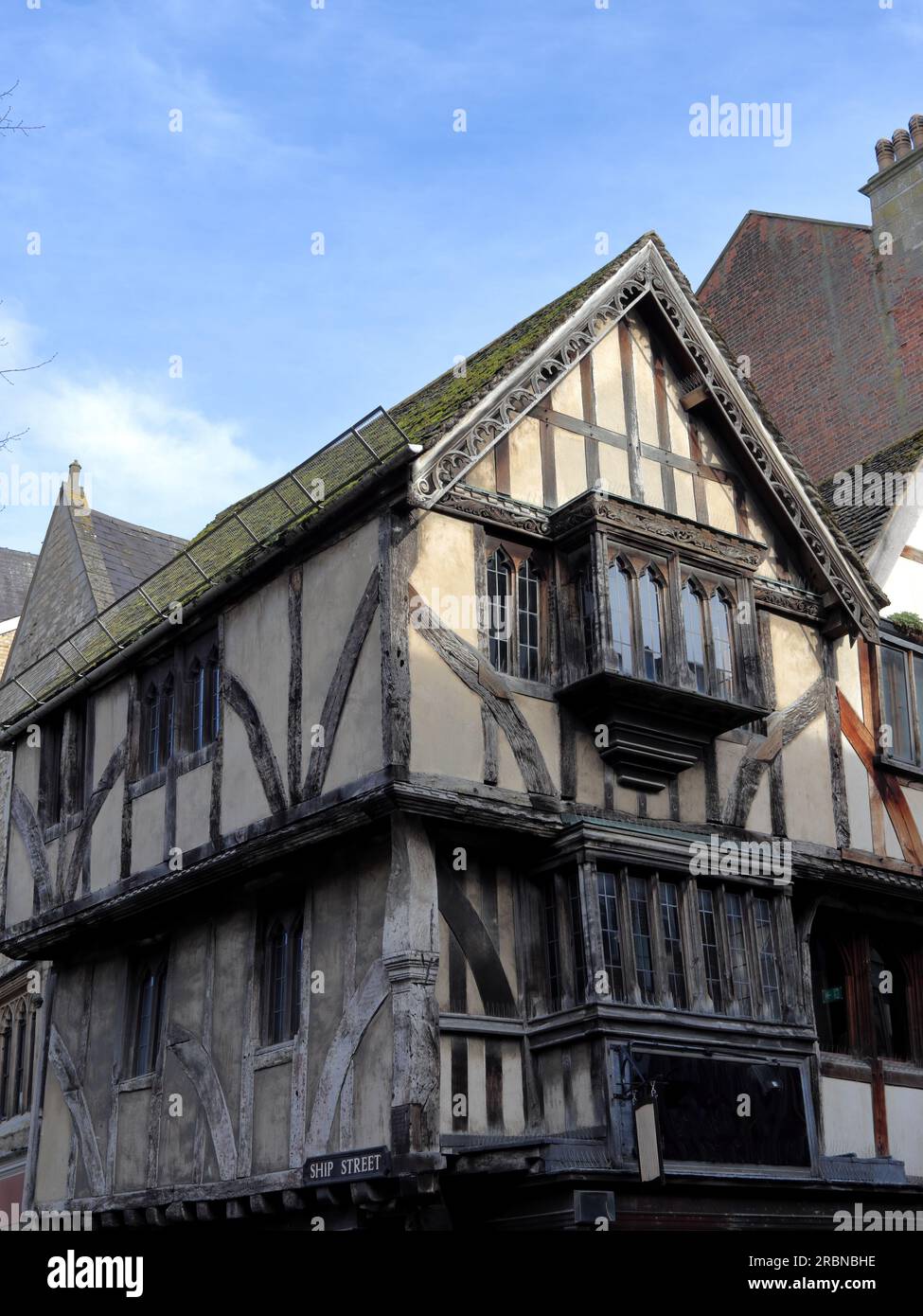 Handsomely decorated three-storey timber-framed medieval building at ...