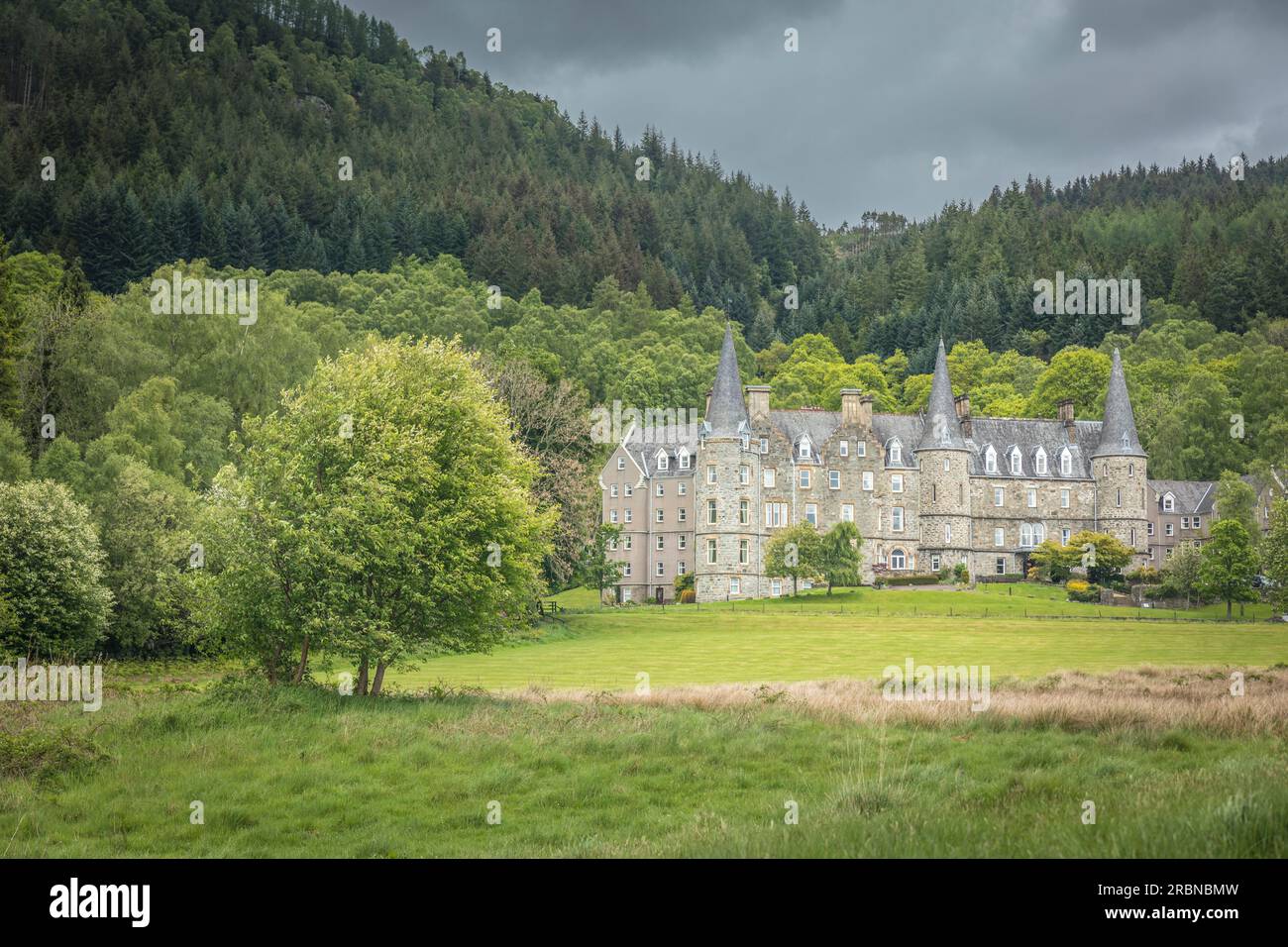 An Tigh Mor Castle on Loch Achray, Stirling, Scotland, UK Stock Photo ...