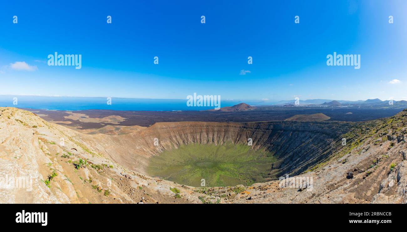Panorama from the crater rim into the crater of Caldera Blanca, Parque ...