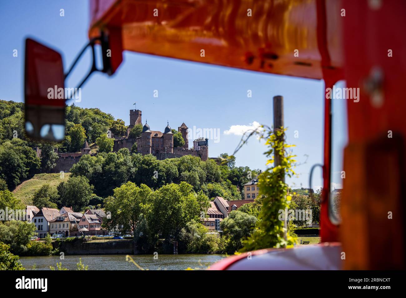 Wertheim Castle and Main seen through the front of a red double decker ...