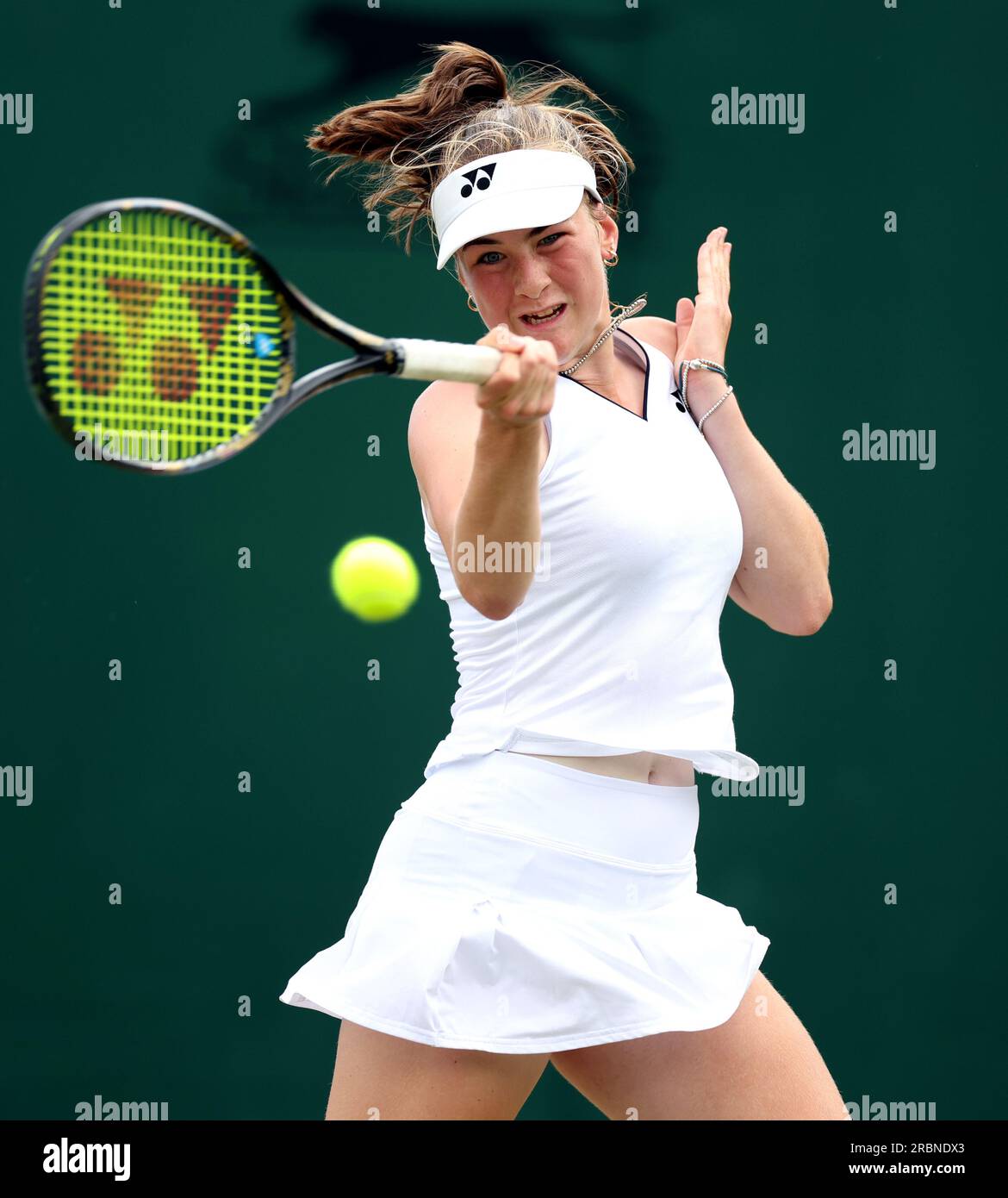 Mika Stojsavljevic in action during her girls singles match on day ...