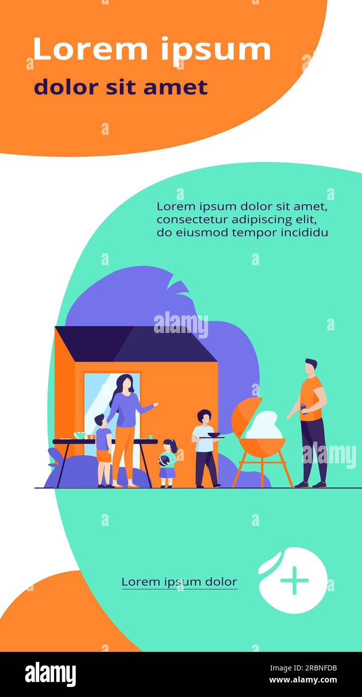 Family on BBQ party on backyard flat vector illustration Stock Vector ...