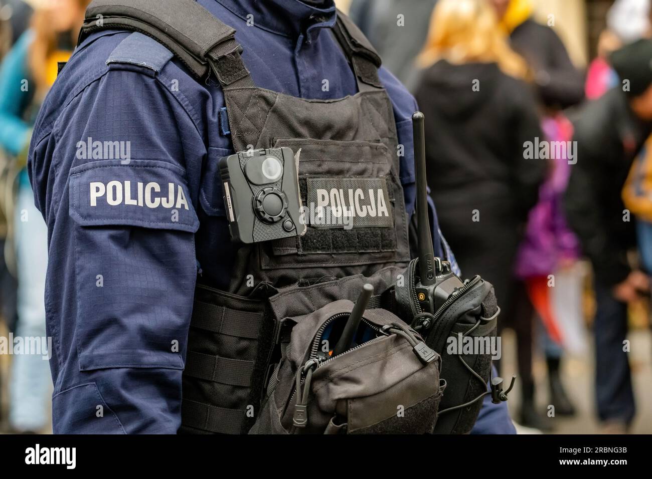 Polish police officer, anonymous unrecognizable policeman in a black ...