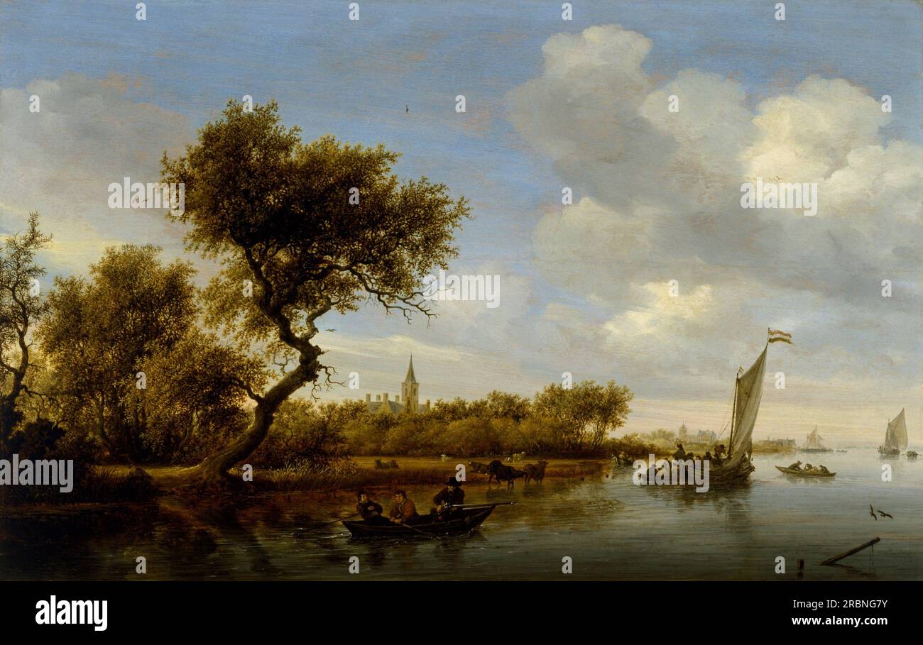 River Landscape with a Church in the Distance by Salomon van Ruysdael Stock Photo - Alamy