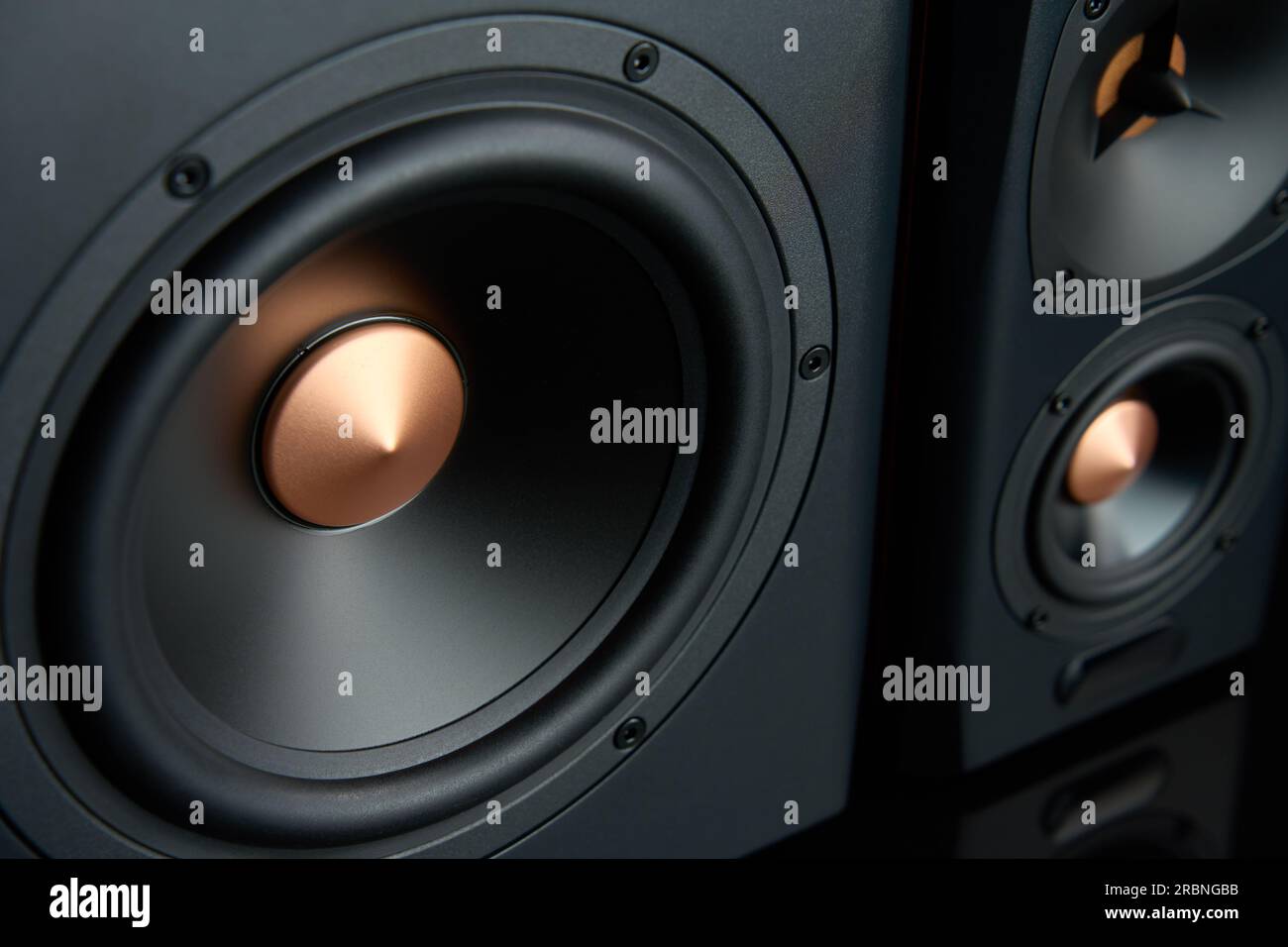 Multimedia acoustic sound speakers. Sound audio system on dark ...