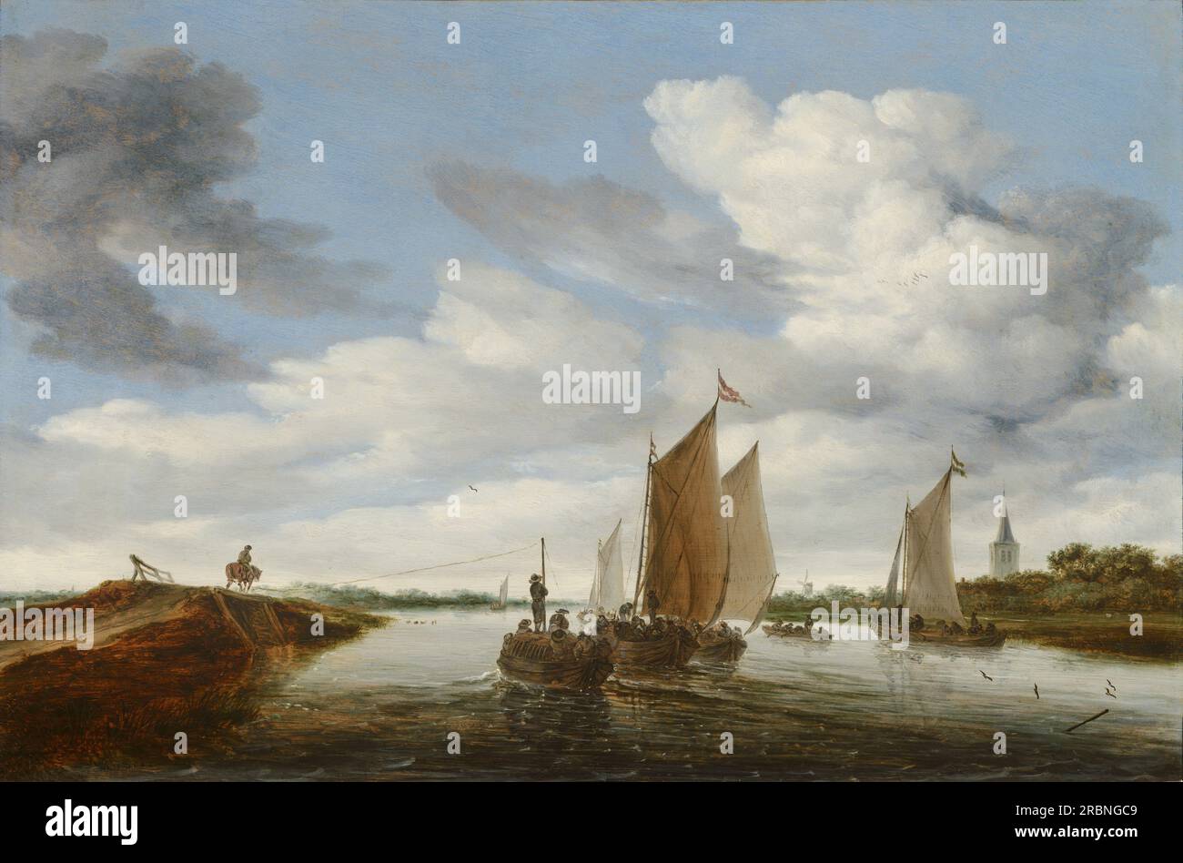River Landscape with Sailing Boats and a Horse-drawn Barge by Salomon van Ruysdael Stock Photo ...