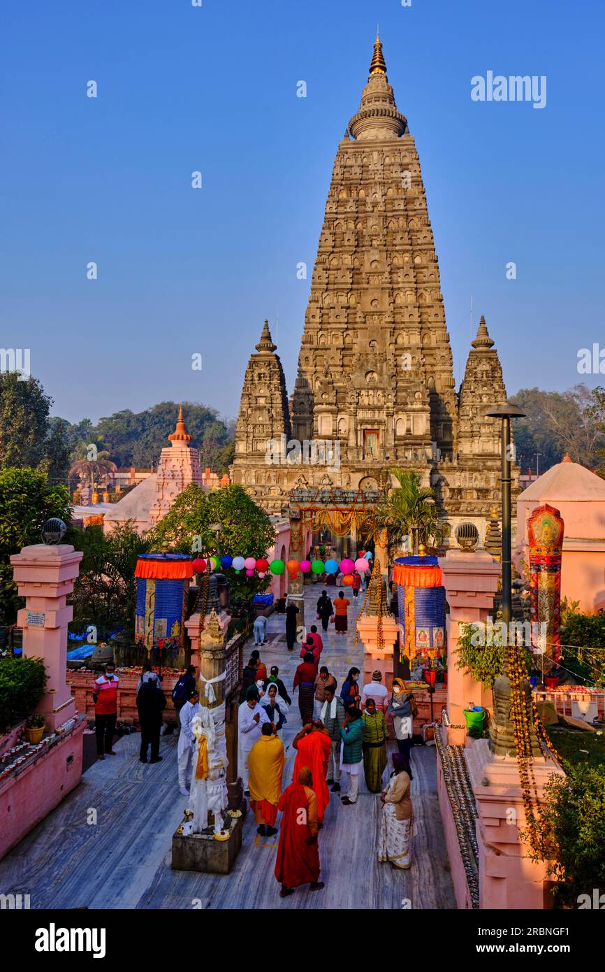 India, Bihar, Bodhgaya, Unesco World Heriatge, the Mahabodhi Temple ...