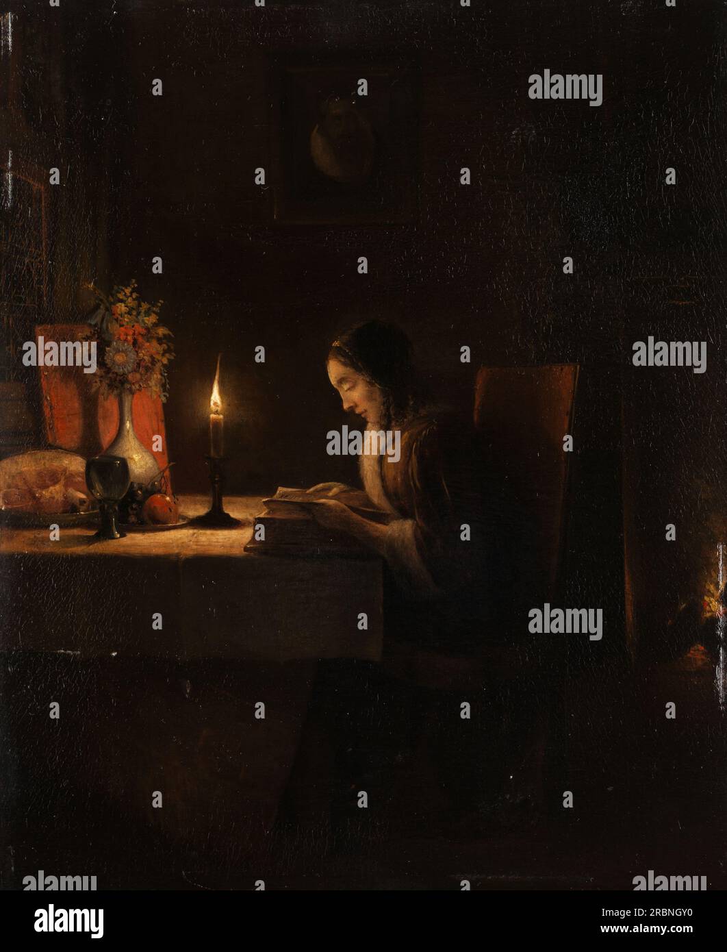 Reading by Candlelight by Petrus van Schendel Stock Photo - Alamy