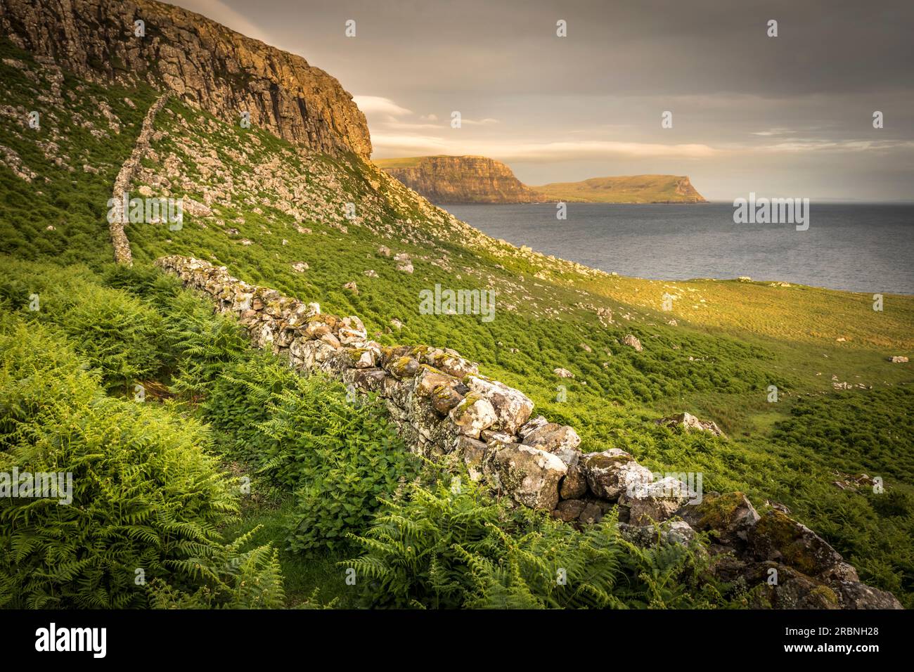 Stone wall at Waterstein Head at Neist Cliff, Isle of Skye, Highlands ...
