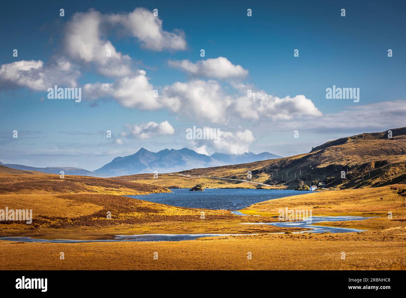 View across Loch Fada to the Cuillin Hills, Isle of Skye, Highlands ...