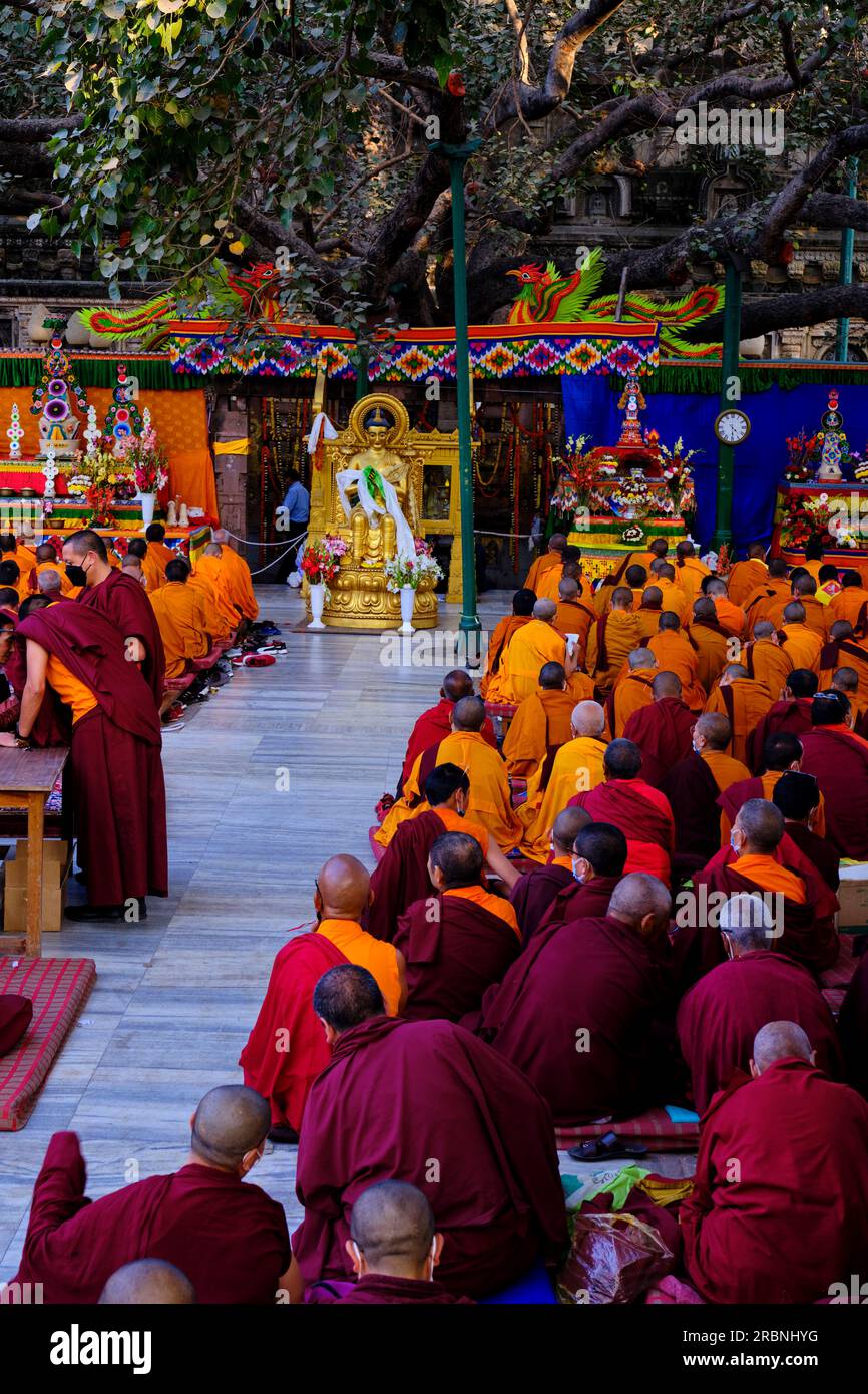 India, Bihar, Bodhgaya, Unesco World Heriatge, the Mahabodhi Temple ...