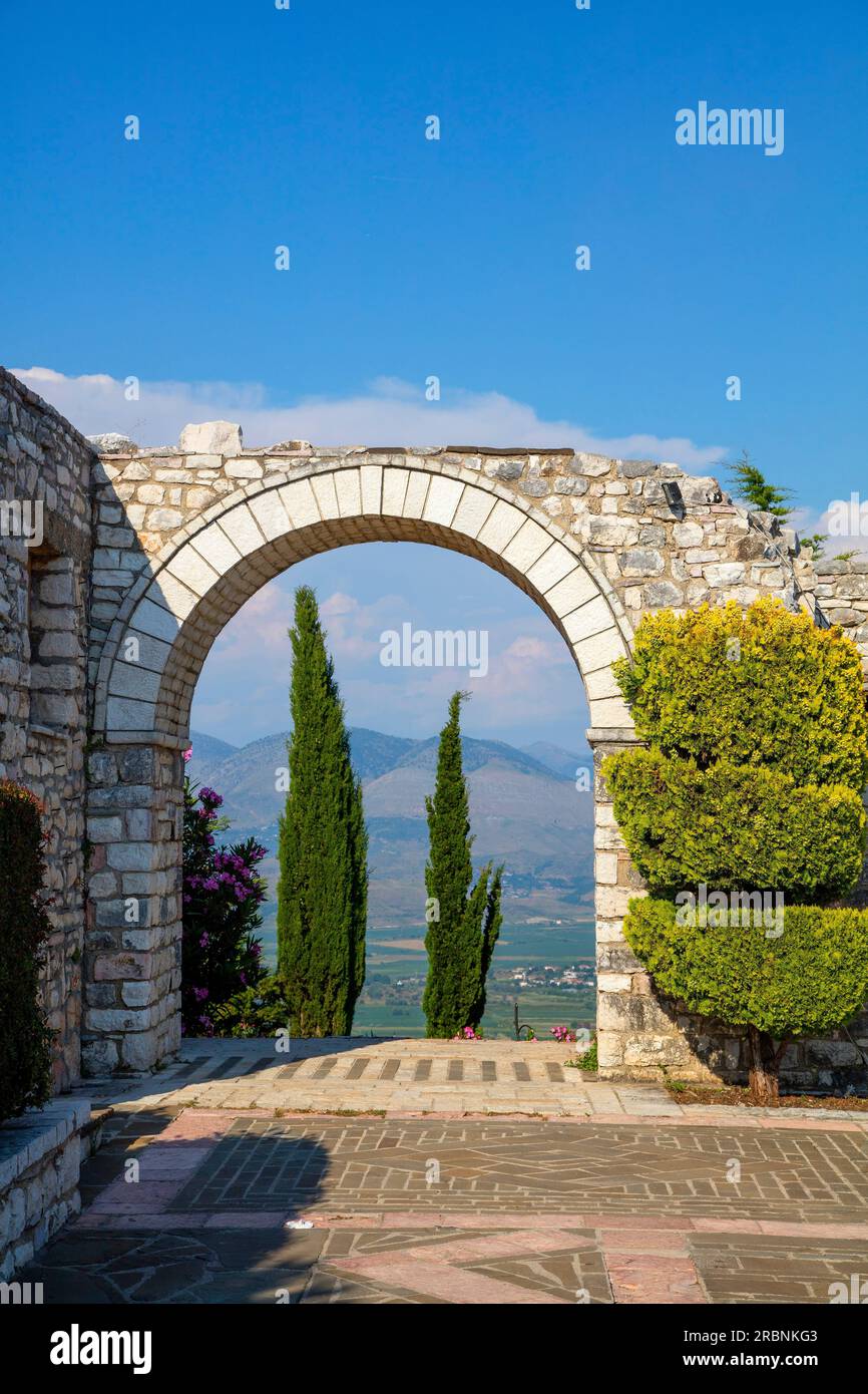 The Lekuresi castle, in the background: Corfu Island, South coast ...