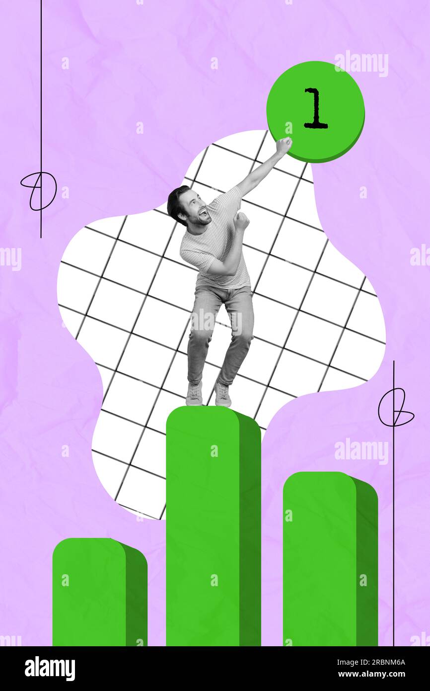 Image collage artwork sketch of cheerful persistent courageous guy win ...