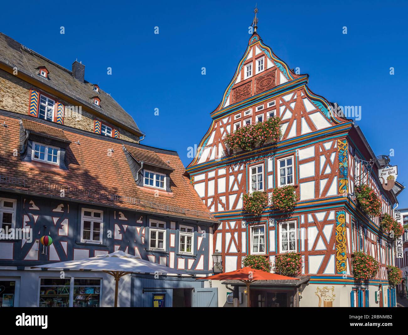 Historic half-timbered houses on the market square of Idstein, Hesse ...