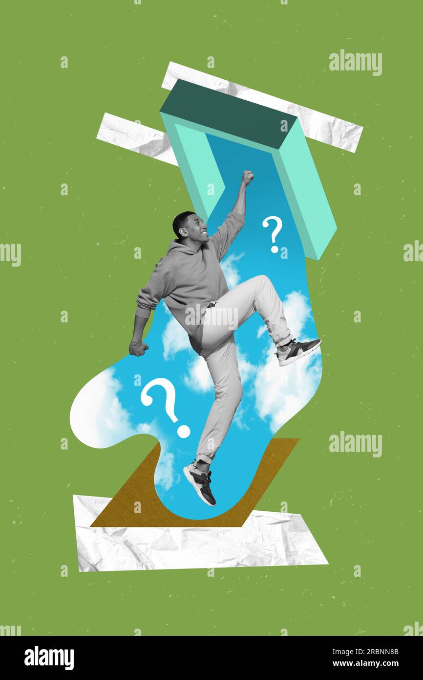 Poster 3d collage image placard of positive cheerful guy fly air clouds ...