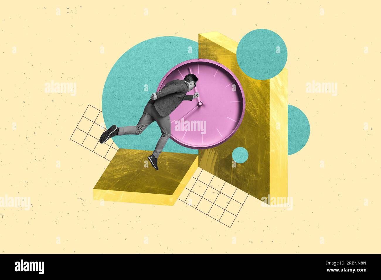 Artwork sketch abstract 3d pinup pop collage of young man running do ...