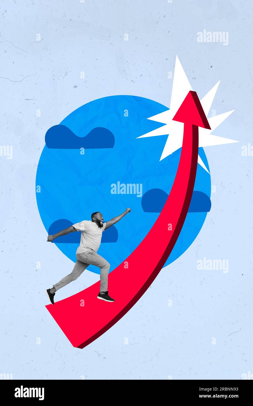 Poster picture collage artwork of happy excited guy run forward dream ...