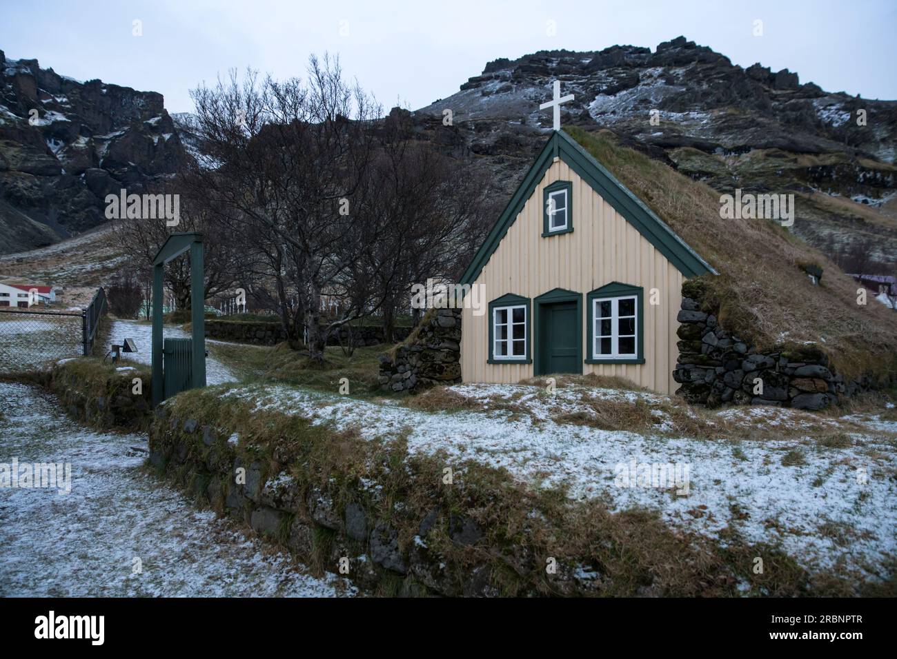 The church Hofskirkja in winter time, Hof, Iceland, Europe Stock Photo ...