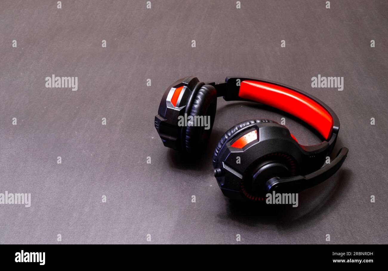 Wireless Over-Ear full size Headphones, Black leather isolated on black ...