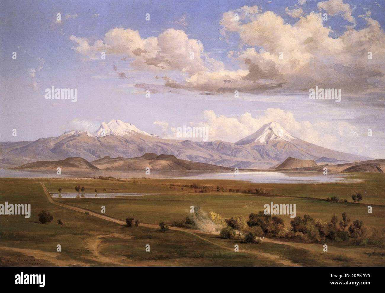 Camino a Chalco con los volcanes 1891 by Jose Maria Velasco Stock Photo ...