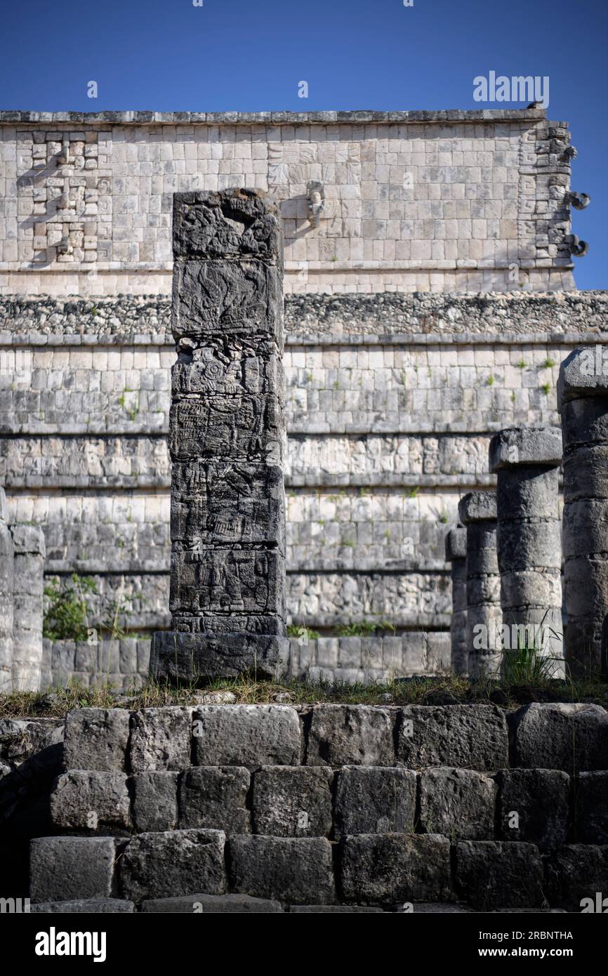 Hiergoglyphs on the pillar of the Warrior's Temple (El Templo de los ...