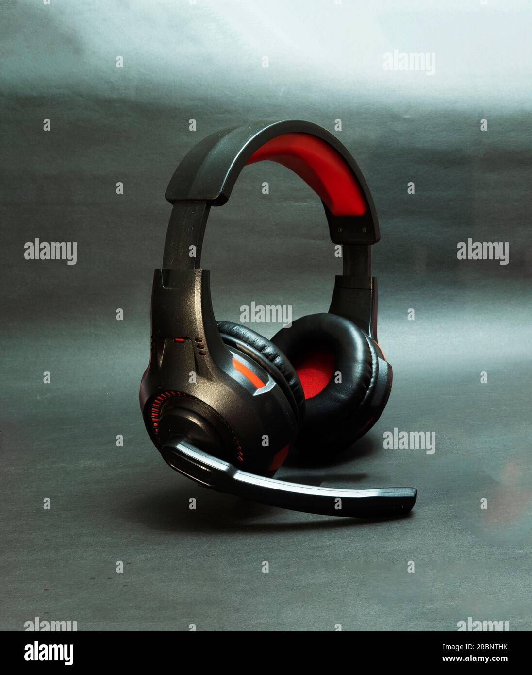 Wireless Over-Ear full size Headphones, Black leather isolated on black ...