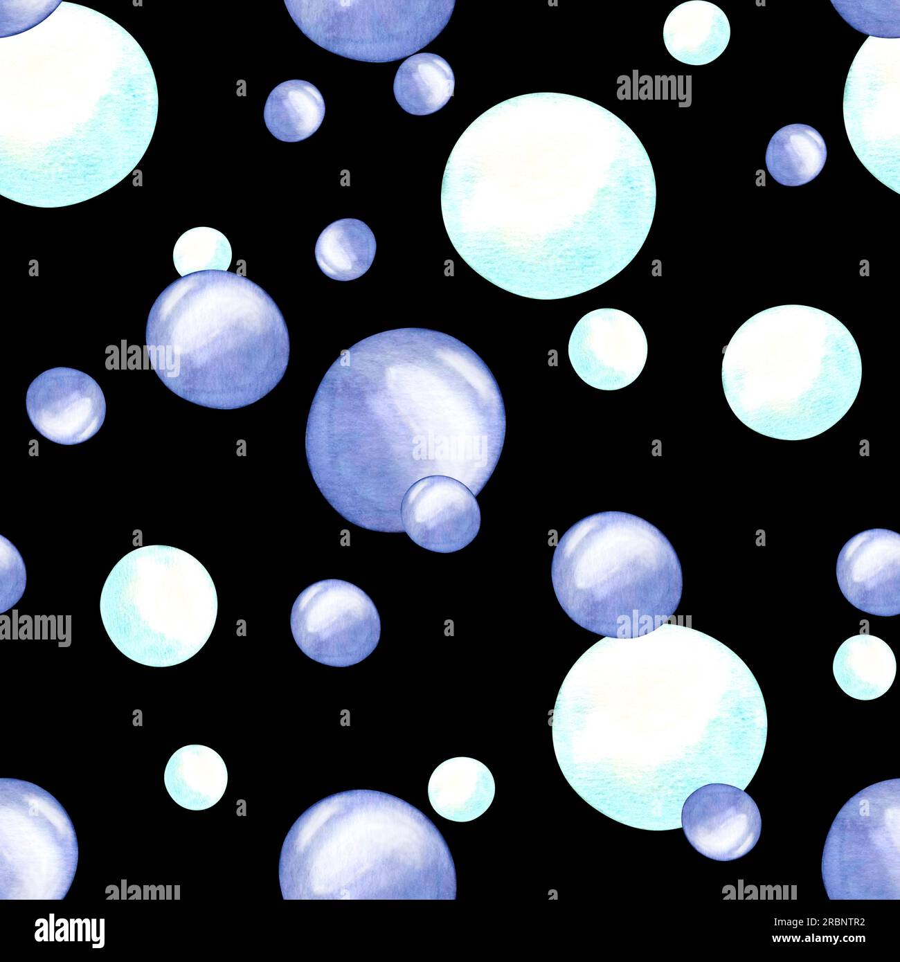 Watercolor seamless pattern underwater blue bubbles, different air ...