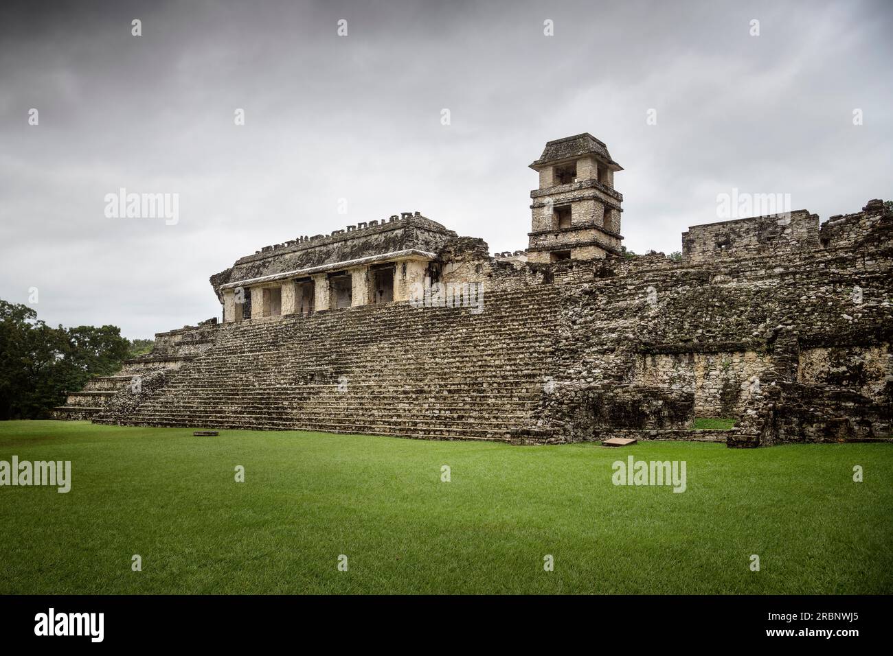 View of Palace (El Palacio), Archaeological Zone of Palenque, Mayan ...