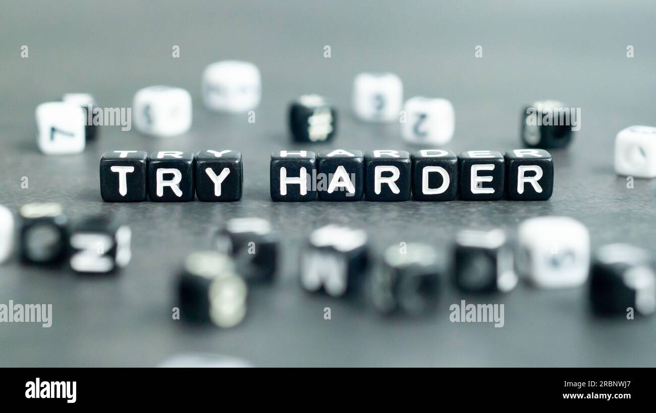 Try harder motivation inspiration quote in black letter block beads ...