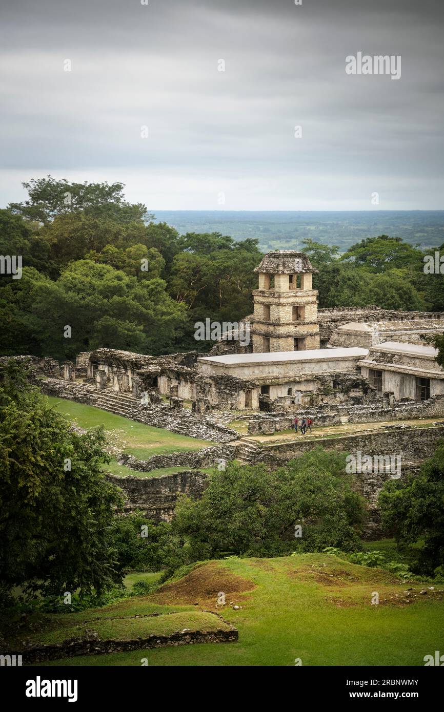 View of Palace (El Palacio), Archaeological Zone of Palenque, Mayan ...