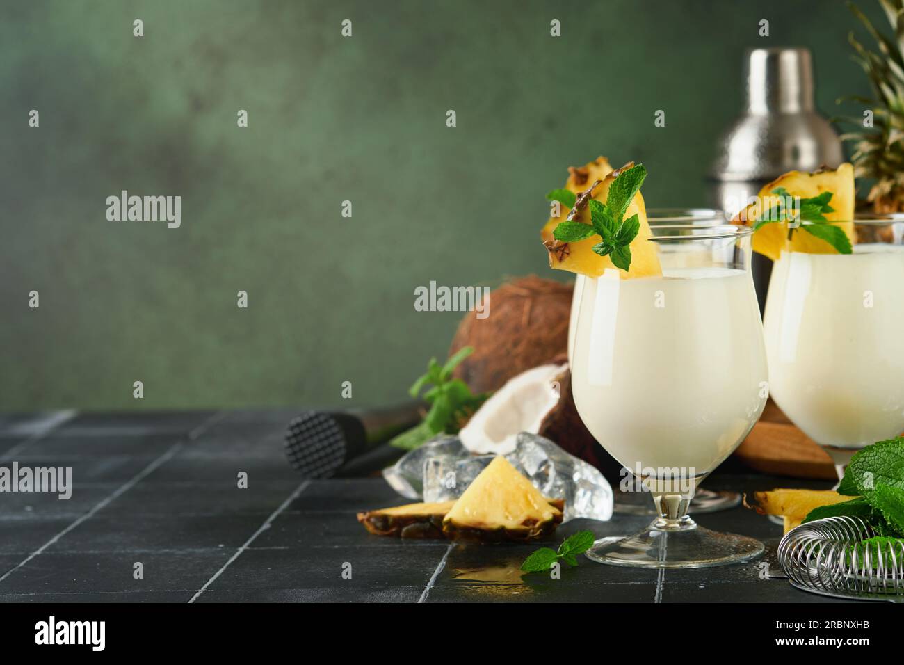 Pina Colada. Traditional caribbean cocktail from rum, pineapple juice ...