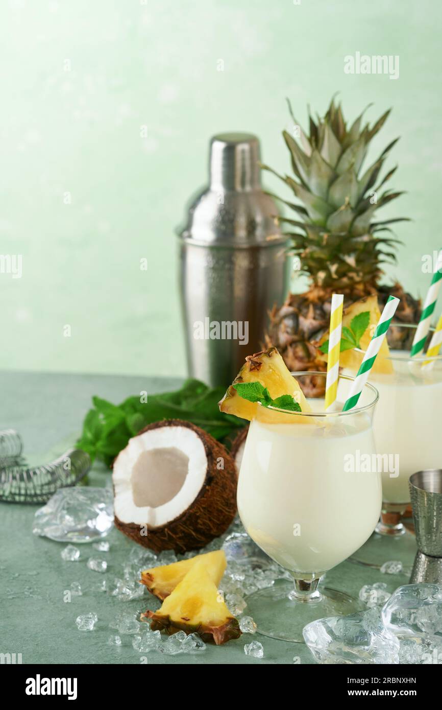 Pina Colada. Traditional caribbean cocktail from rum, pineapple juice ...