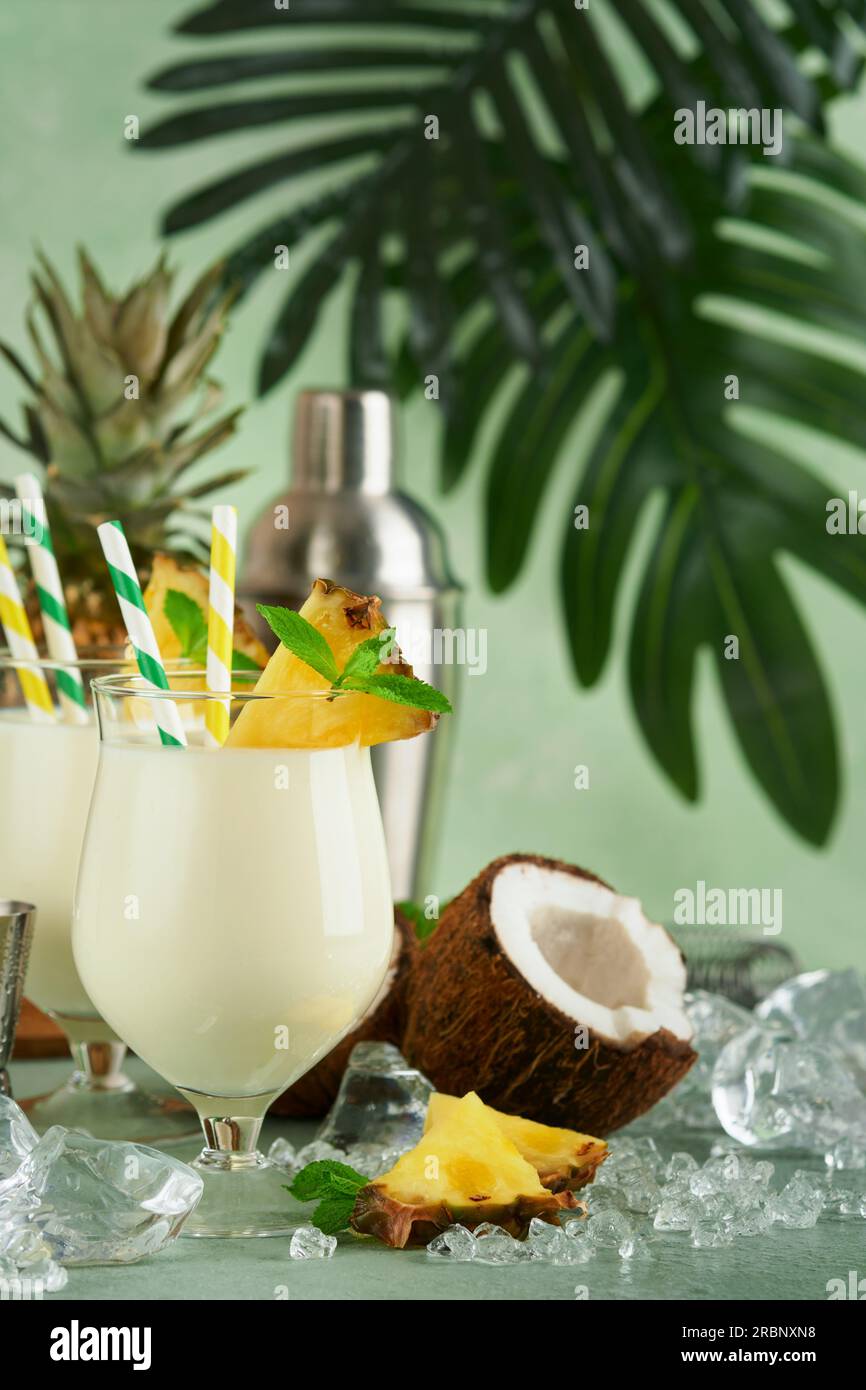 Pina Colada. Traditional caribbean cocktail from rum, pineapple juice ...