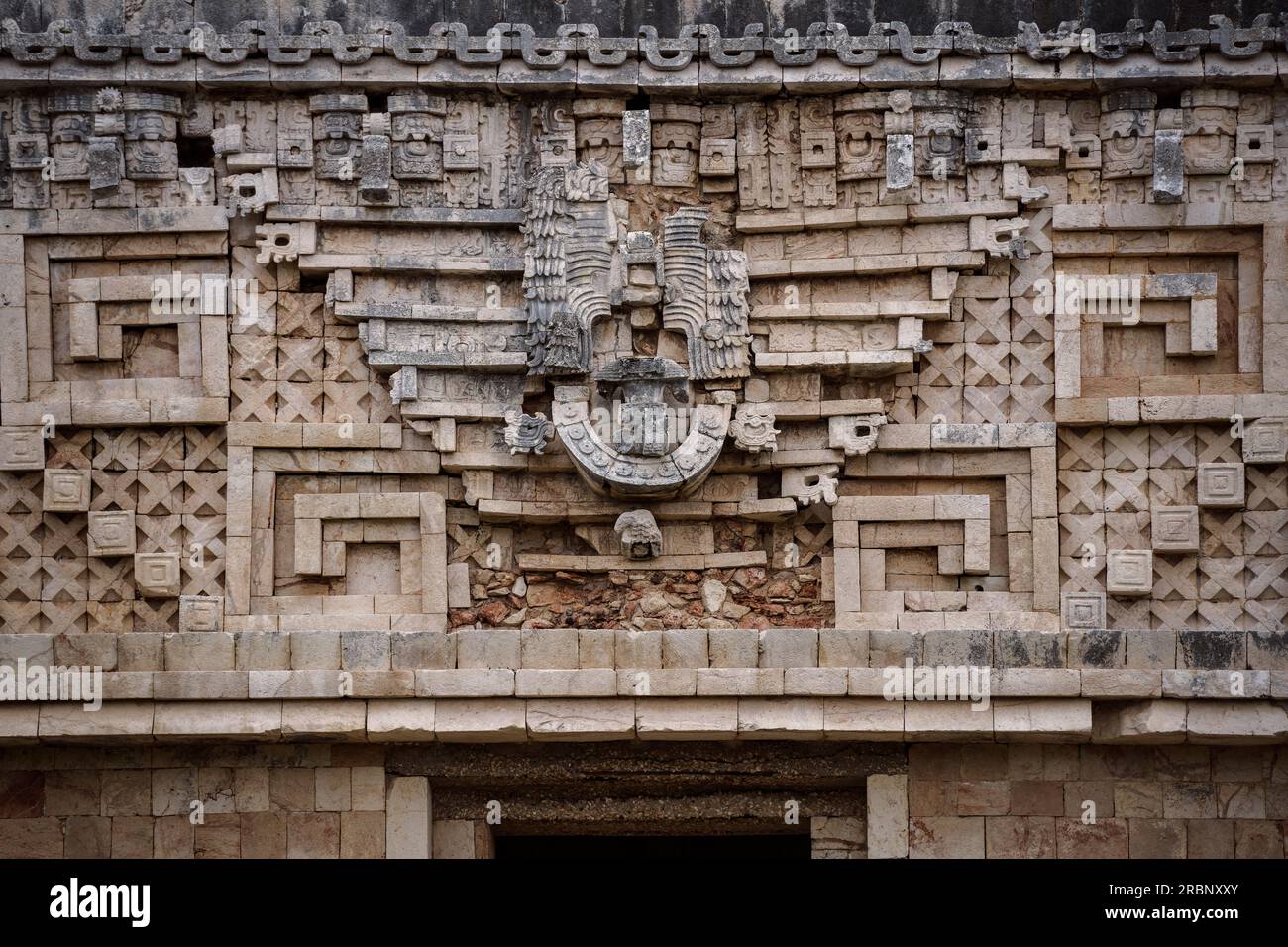 Detail of the ornate facade of a temple, Uxmal Archaeological Zone ...