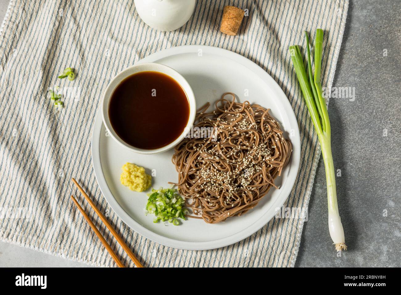 Homemade Buckwheat Japanese Dipping Soba Noodles with Soy Sauce Stock ...