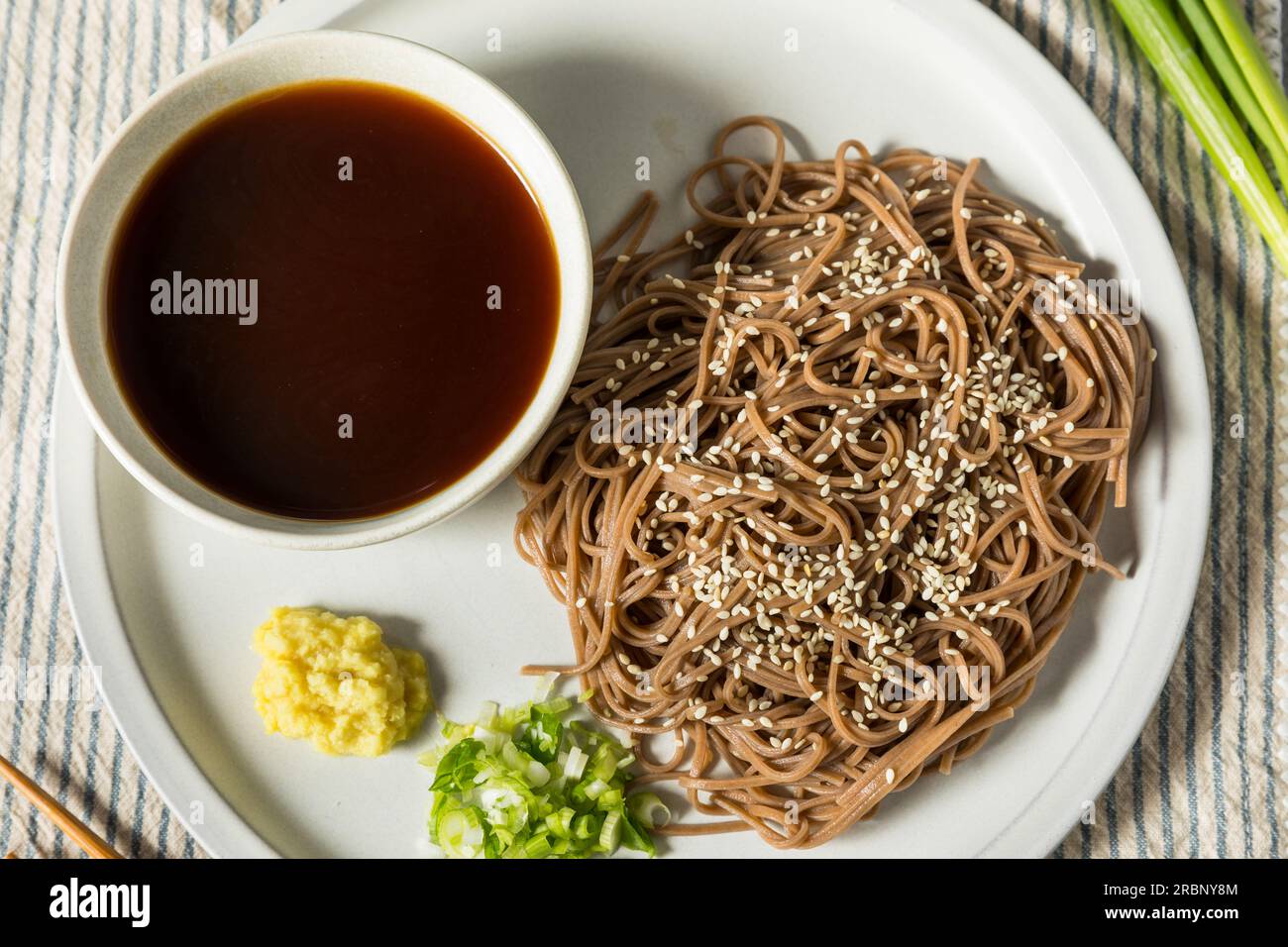Homemade Buckwheat Japanese Dipping Soba Noodles with Soy Sauce Stock ...