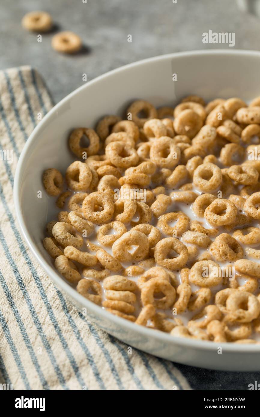 Healthy Oat Breakfast Cereal Rings with Whole Milk Stock Photo - Alamy