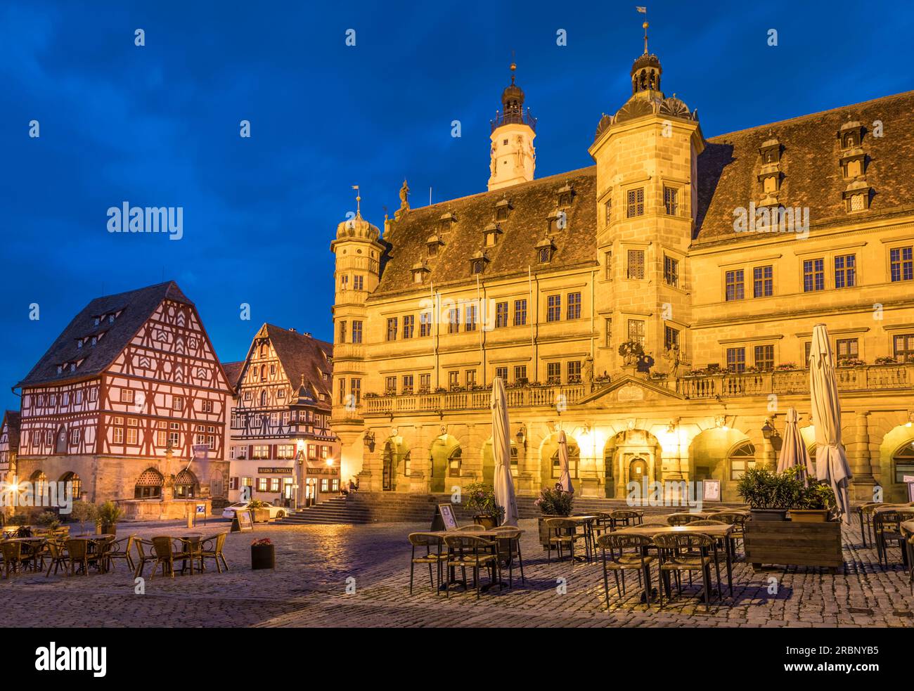 Old town hall on the market square in the old town of Rothenburg ob der ...