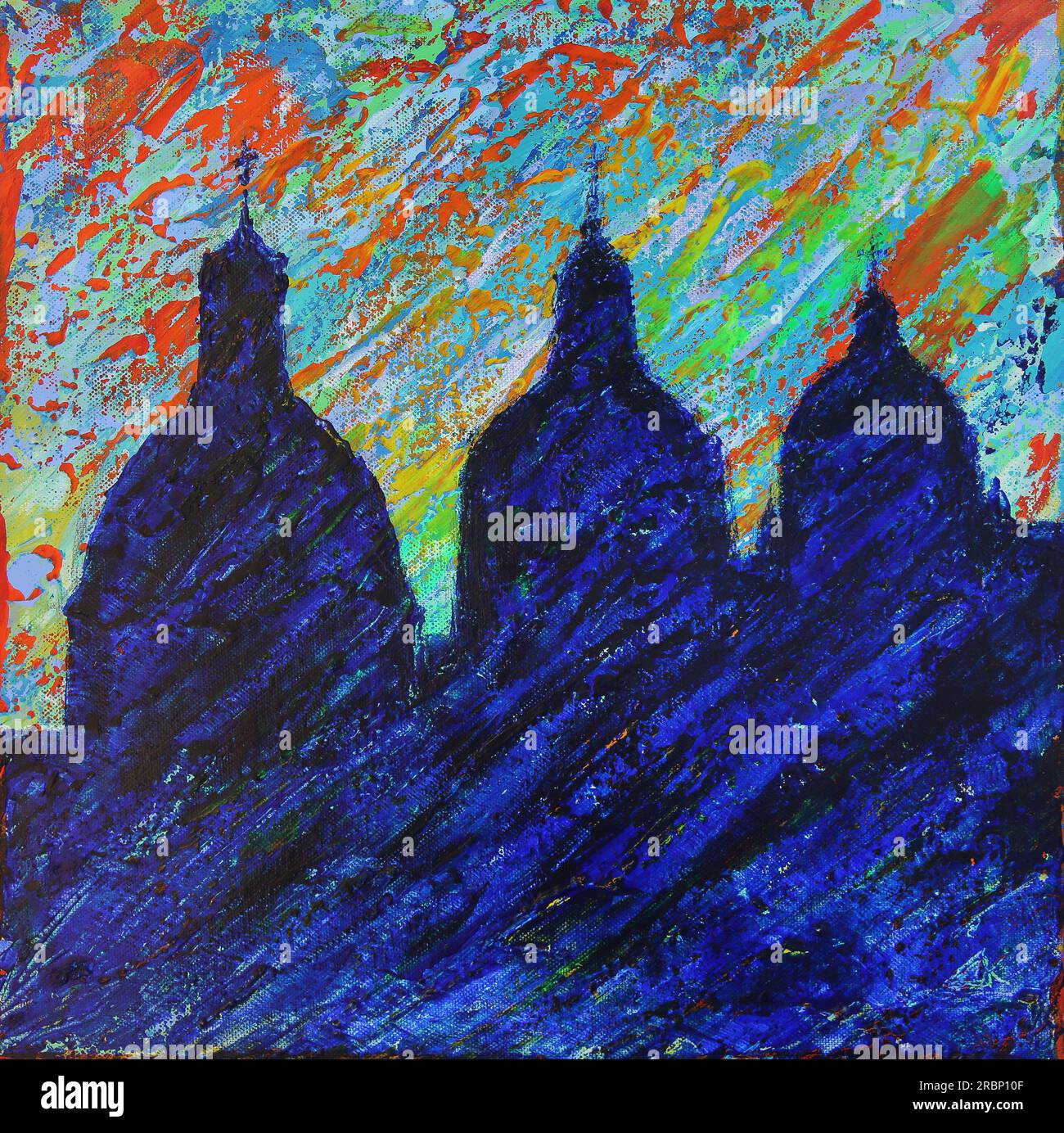Abstract art painting of three churches Stock Photo - Alamy