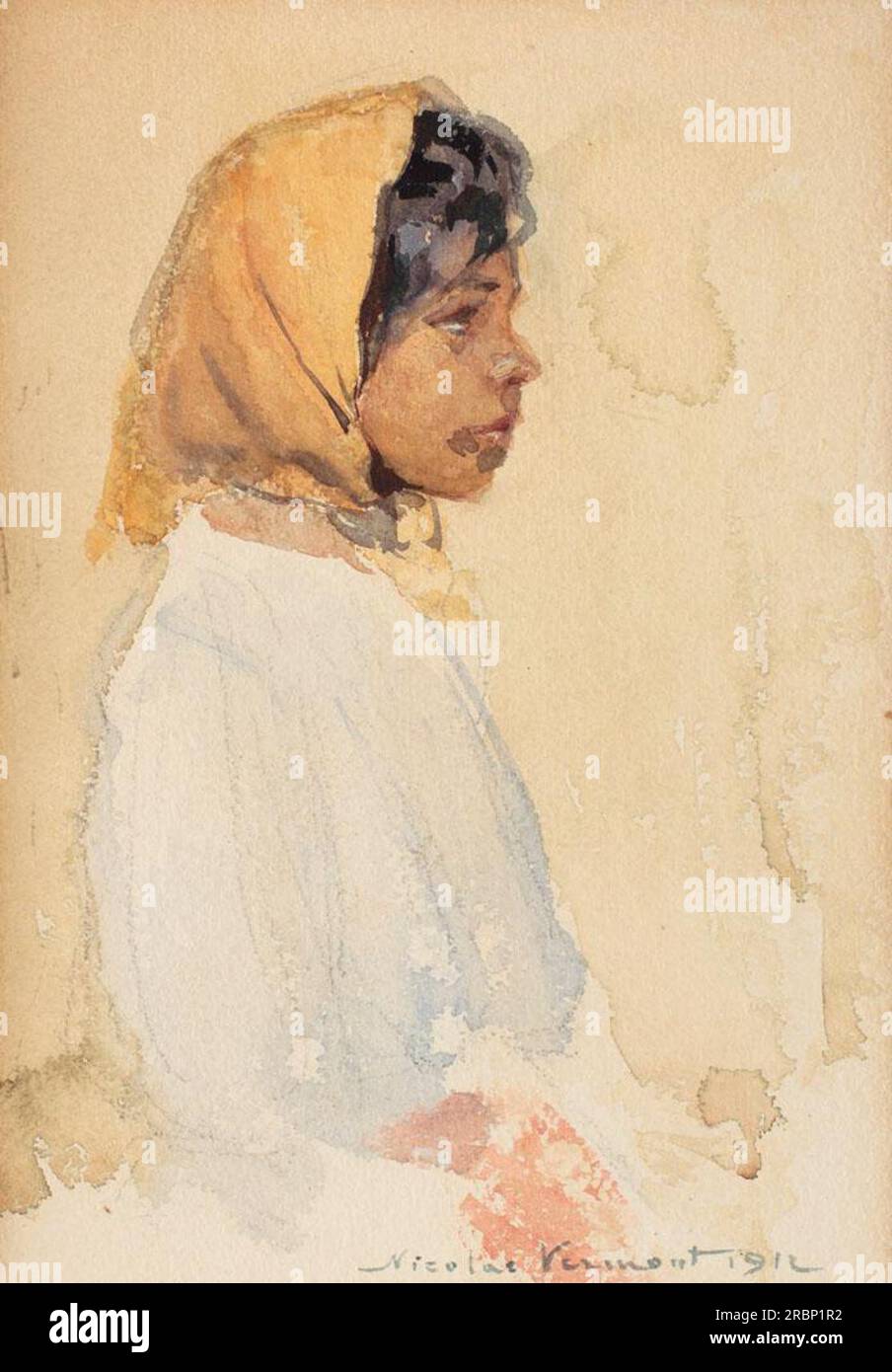 Gypsy Woman with Yellow Headscarf 1912 by Nicolae Vermont Stock Photo ...