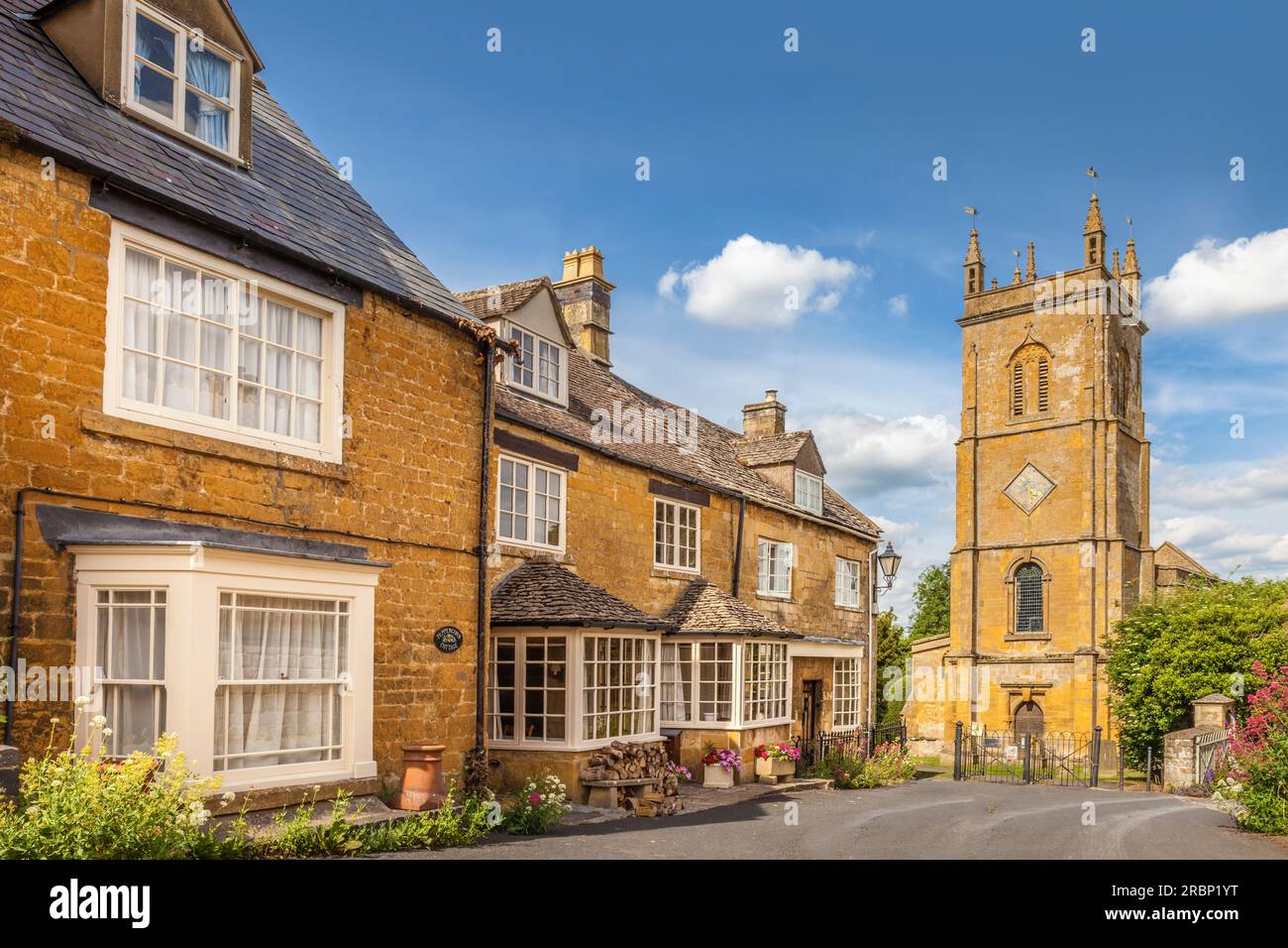 Church square in the village of Blockley, Cotswolds, Gloucestershire ...