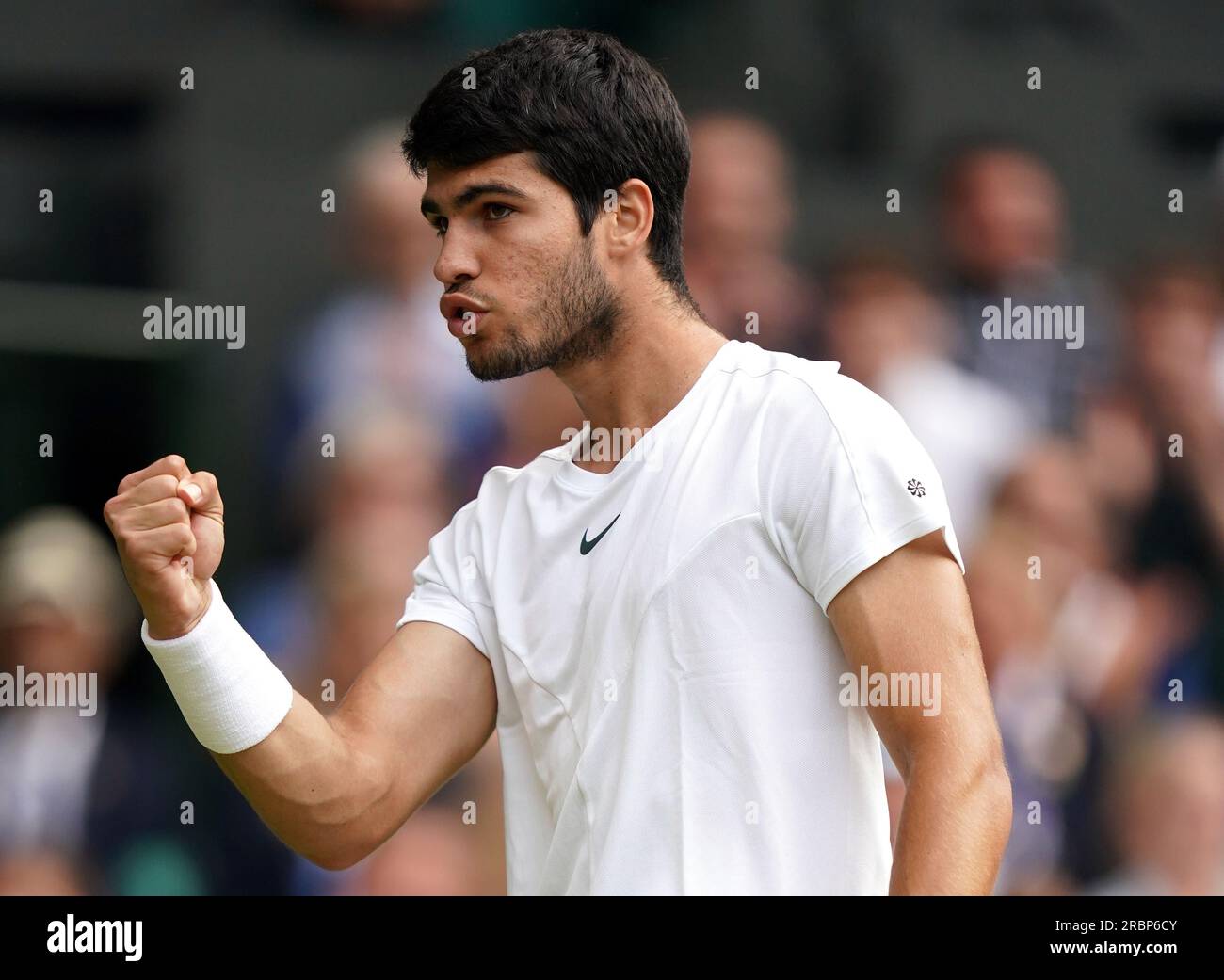 Carlos Alcaraz reacts during his match against Matteo Berrettini (not pictured) on day eight of ...