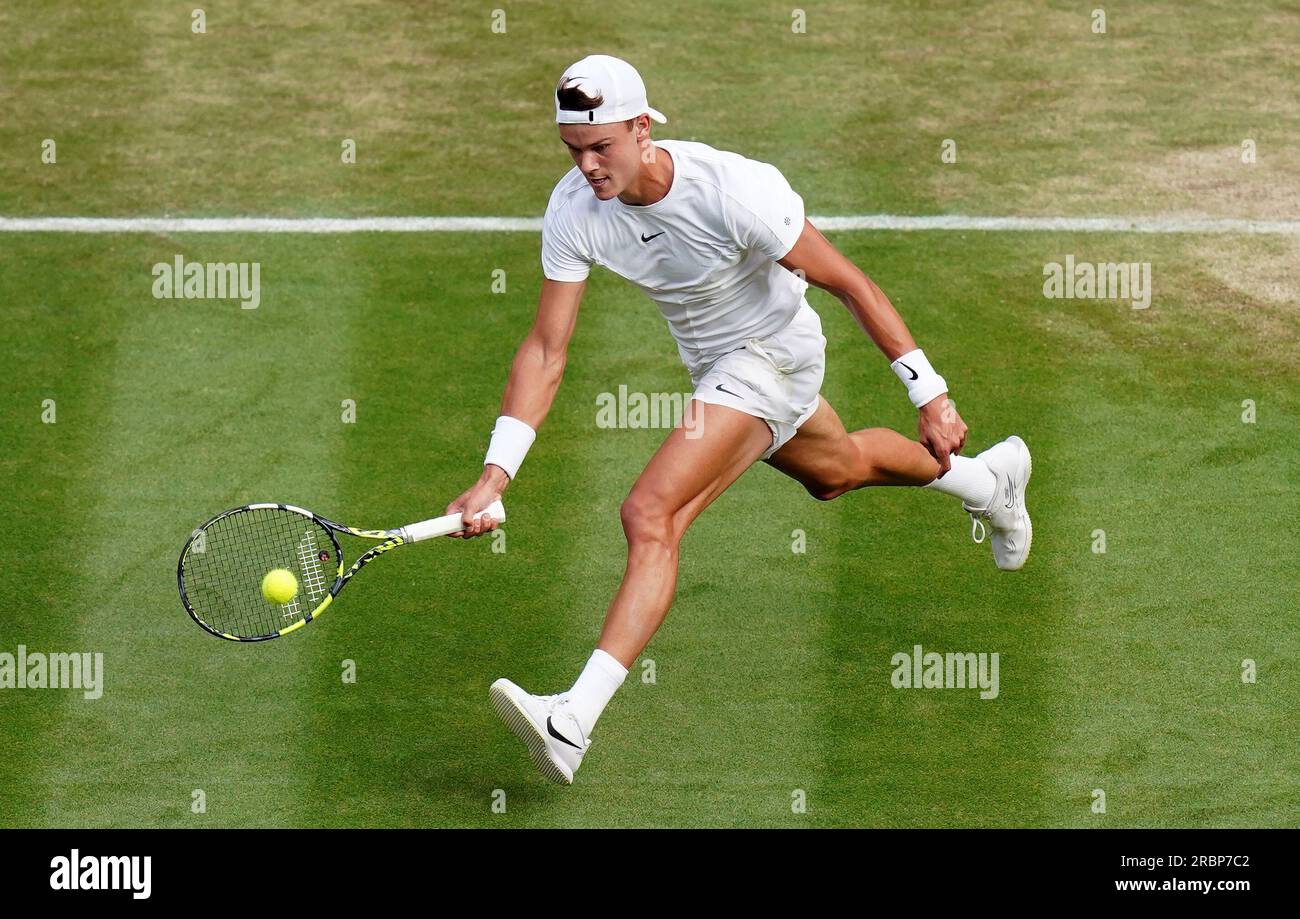 Holger Rune in action against Grigor Dimitrov (not pictured) on day ...