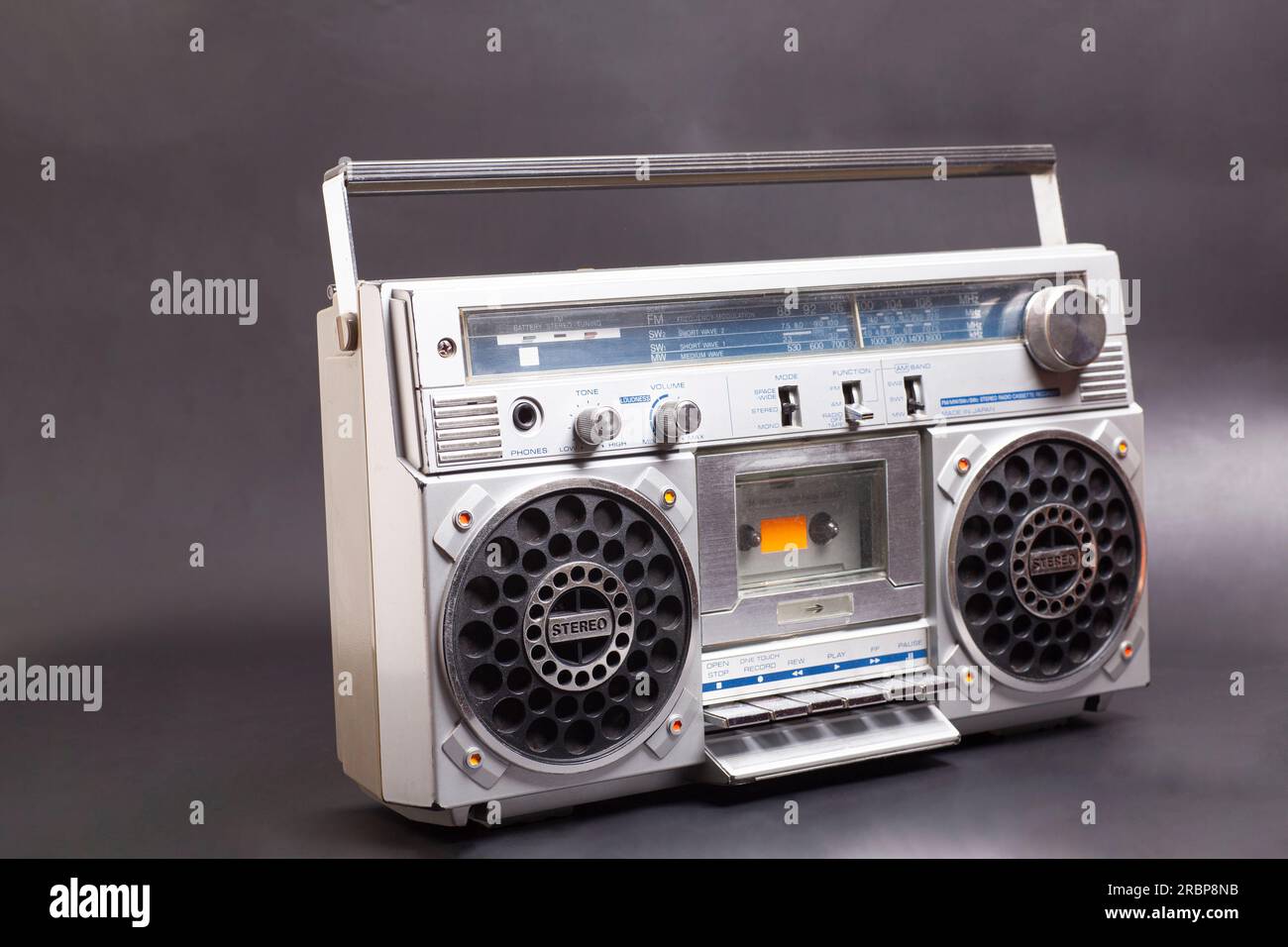 Silver retro ghetto radio boom box cassette recorder from 80s. on a ...